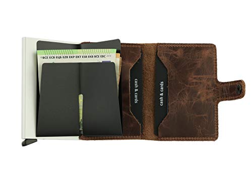 Secrid Men Mini Wallet Genuine Leather Vintage black RFID Safe Card Case max 12 cards, Brown, 65 x 102 x 21 mm