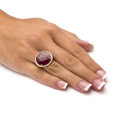 Yellow Gold-Plated Sterling Silver Round Cubic Zirconia and Round Red Genuine Rubies Cocktail Ring Size 8