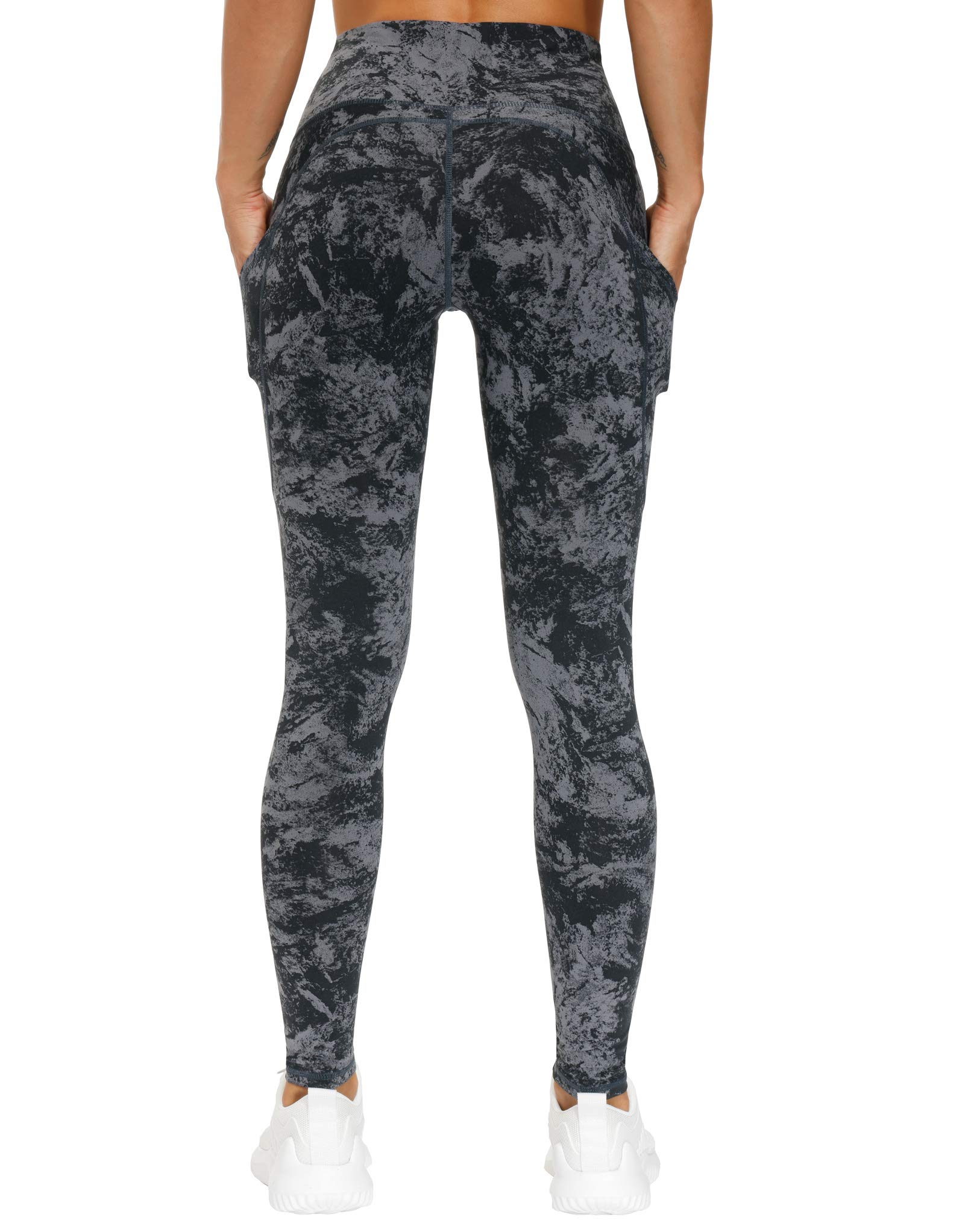 THE GYM PEOPLE Thick High Waist Yoga Pants with Pockets, Tummy Control Workout Running Yoga Leggings for Women (Medium, Gray-Marble)