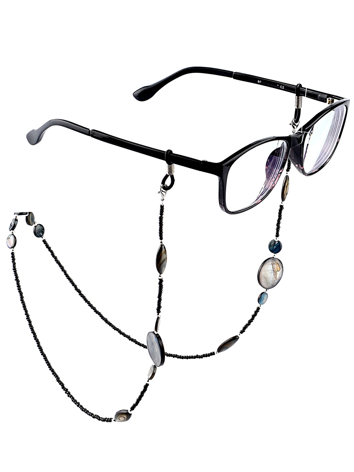 TOODOO 2 Pieces Glasses Chain for Women Beaded Eyeglass Straps Lanyards Sunglasses Holder Chain with 4 Pieces Silicone Loop (Color Set 1)