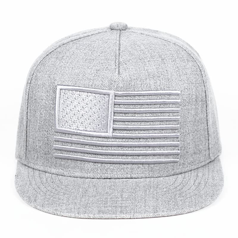 Uphily Black USA American Flag Flat Brim Bill Hat - High Profile Patriotic Snapback Baseball Cap for Men or Women
