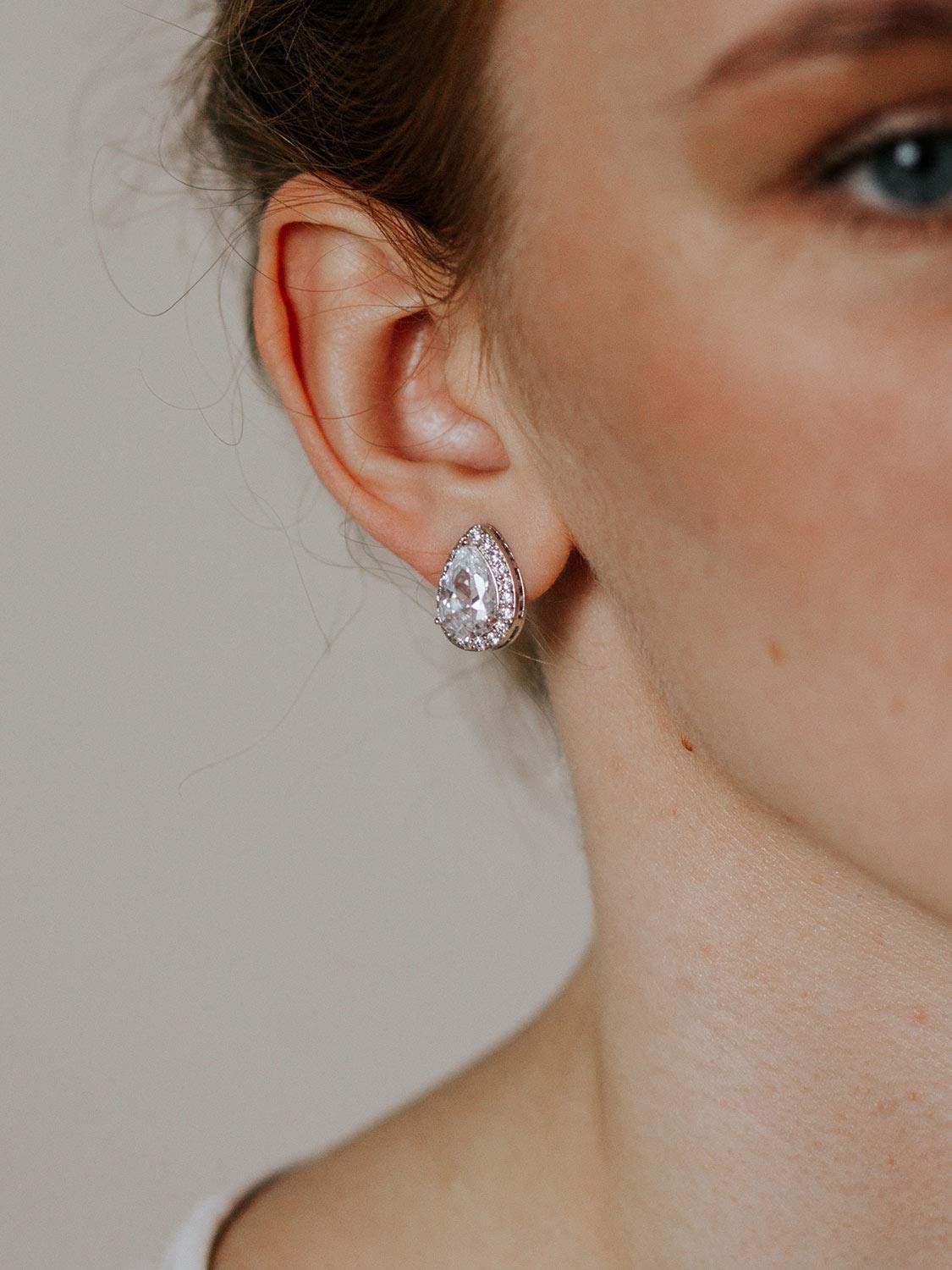 SWEETV Teardrop Bridal Earrings for Wedding, Prom - Elegant Cubic Zirconia Stud Earrings for women, brides, bridesmaids,Siver