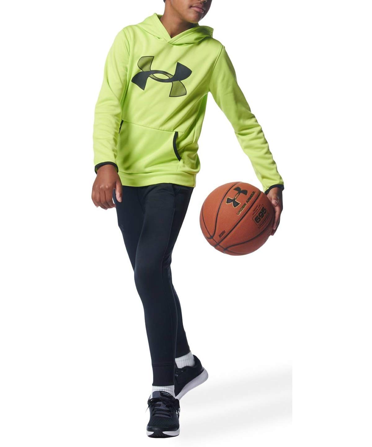 Under Armour Boys' Armour Fleece Hoodie , Green Citrine (394)/Black , Youth X-Large