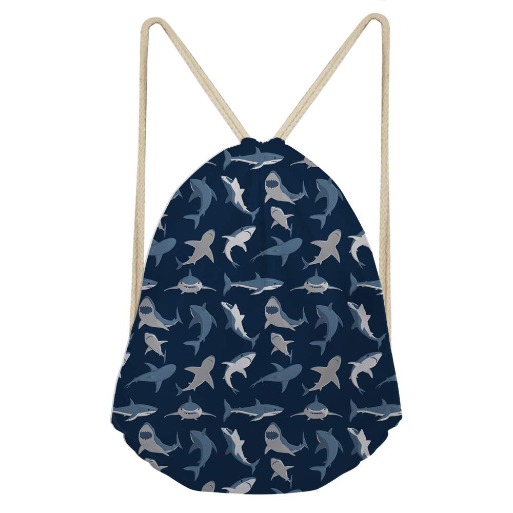 Showudesigns Shark Drawstring Bags for Boys Gift Cinch Sack School Sport Gym Bag Kids Girls String Backpack Waterproof Personalized