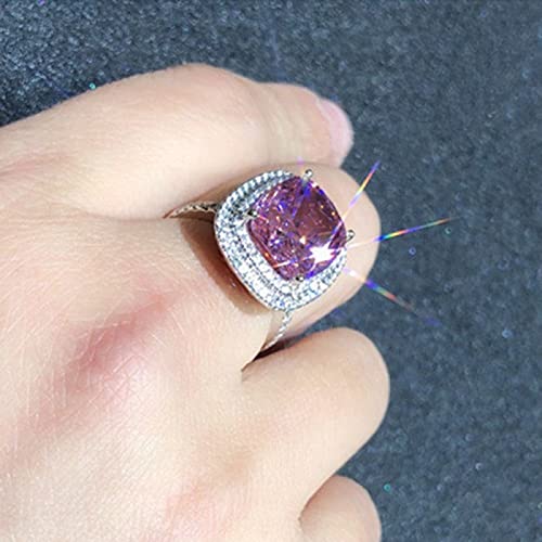 ZJQZBSS 925C sterling silver full diamond engagement ring square micro-set pink diamond ring cubic zirconia ring sweet proposal ring (8)