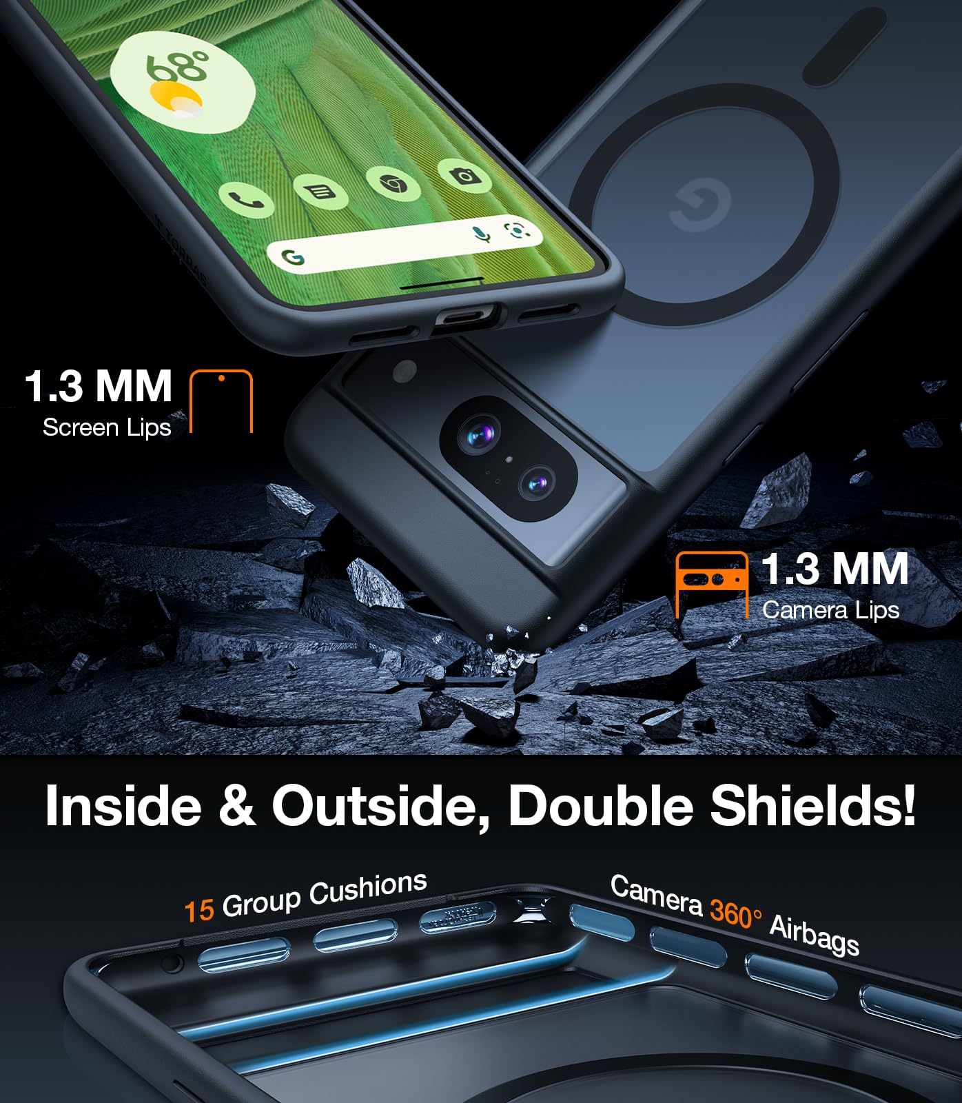 TORRAS Magnetic Shockproof for Pixel 8 Case, [Military Grade Drop Tested] [Compatible with MagSafe] Protective Slim Translucent Hard Plastic Phone Case for Google Pixel 8 Case 6.2", Black
