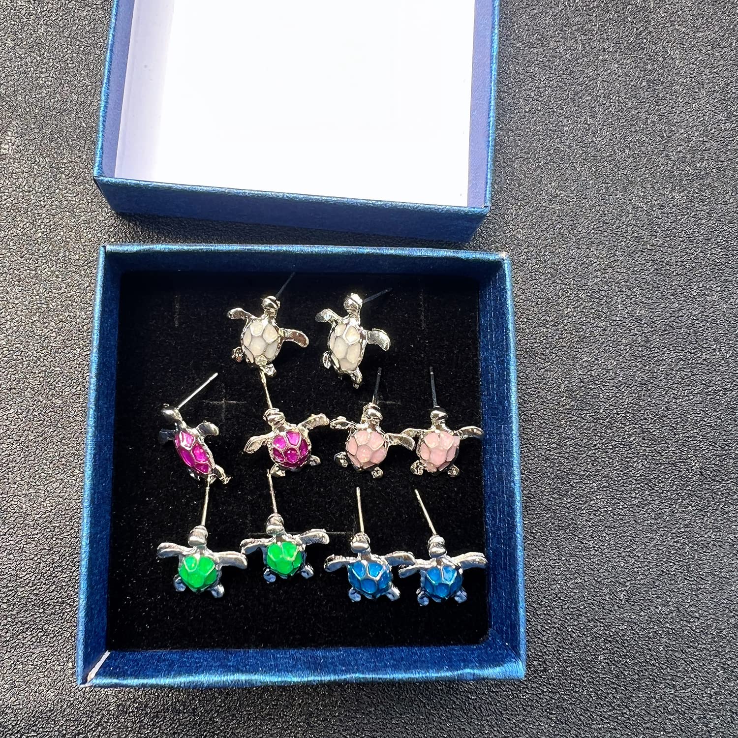 Shuning 5 Pairs Turtle Earrings Blue Opal Turtle Jewelry Cute Turtle Stud Earrings for Women Hypoallergenic