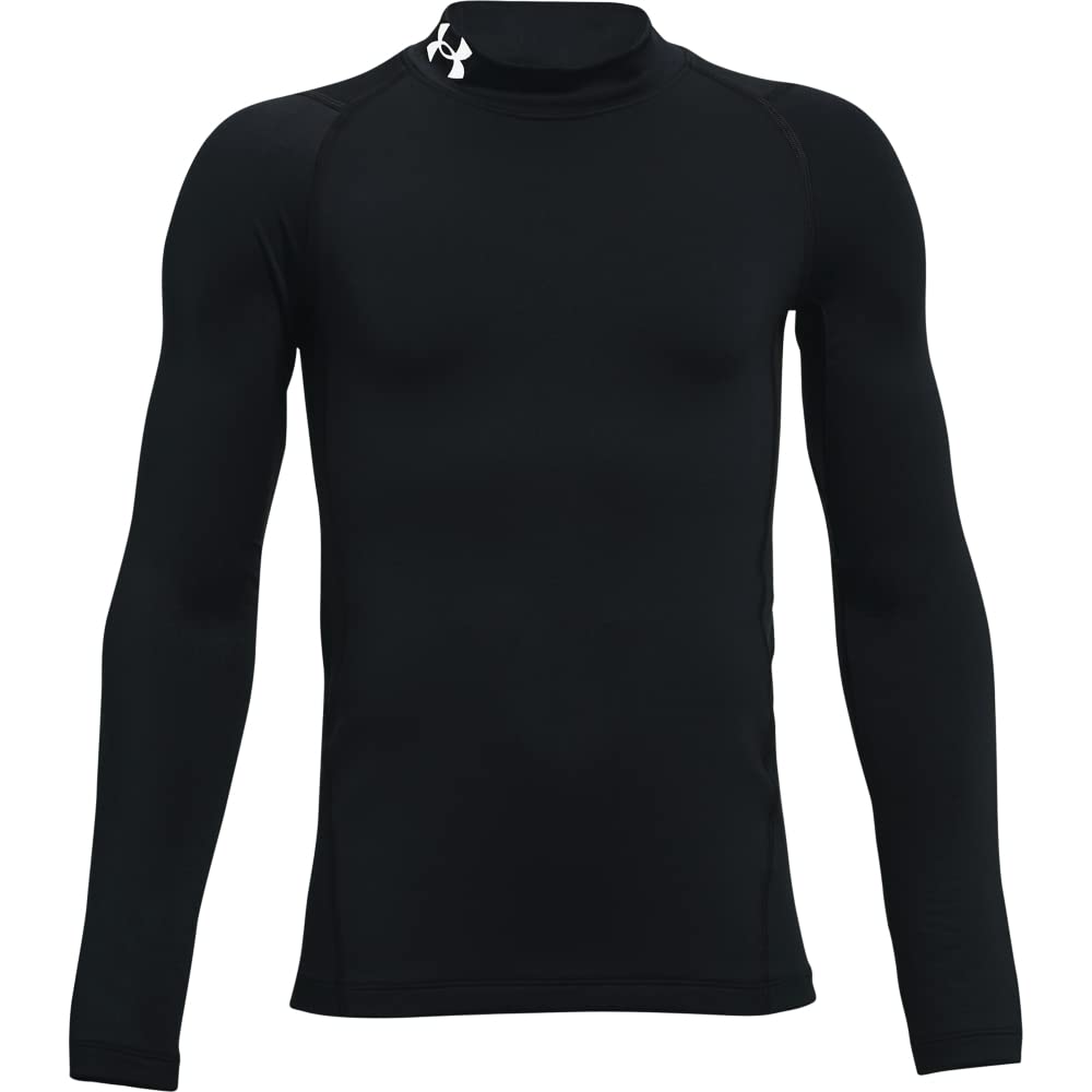 Under Armour Boys' ColdGear Armour Mock Long Sleeve T-Shirt, Black (001)/White, Youth Large