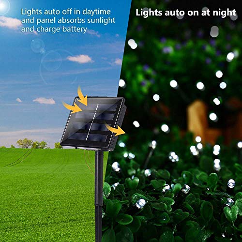 Solar Christmas Lights, 72ft 200 LED Solar String Lights with 8 Modes, Waterproof Outdoor Christmas String Lights for Patio, Garden, Party, Yard, Fence, Tree, Holiday, Christmas Decorations (White)