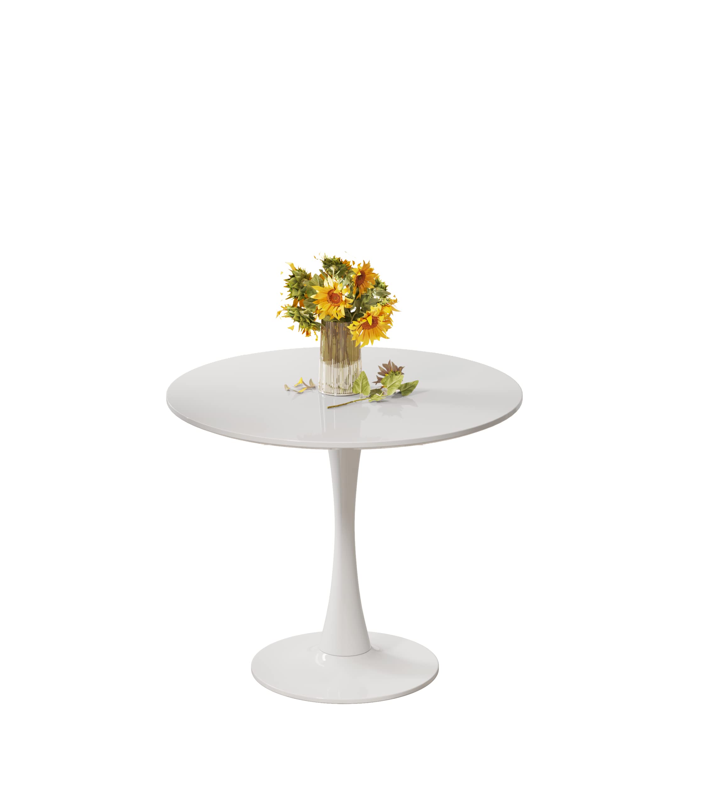 Sinovoy White Round Dining Table Modern Style 31.5" with Pedestal Base in Tulip Design, Mid-Century Leisure Table for Kitchen Dining Room & Living Room (White)