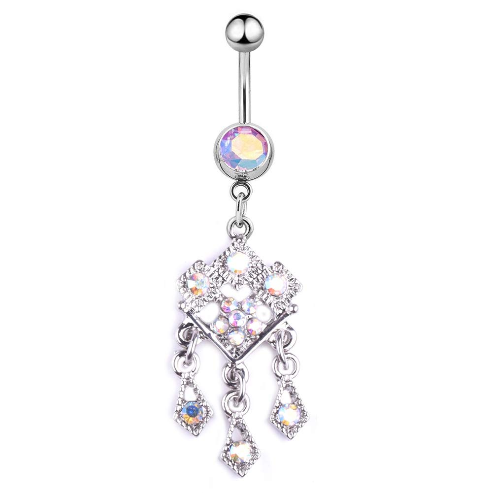 Shuning 5PCS 14G Stainless Steel Belly Button Rings for Women Turtle Elephant CZ Navel Rings Dangle Body Piercing Jewelry