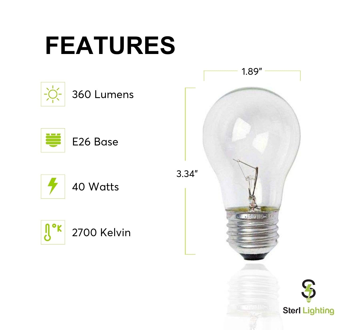 Sterl Lighting - Pack of 6 Bulbs, 40-Watt Decorative A15 Incandescent Light Bulb Medium Standard Household Base (E26), Crystal Clear