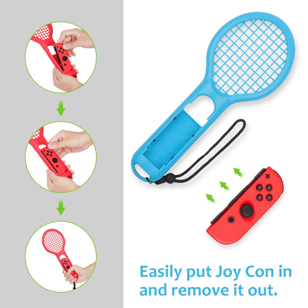 Tennis Game Controller Grip, Tennis Racket Secure Game Accessories for Switch for Over 3 Years Old(Red Blue)