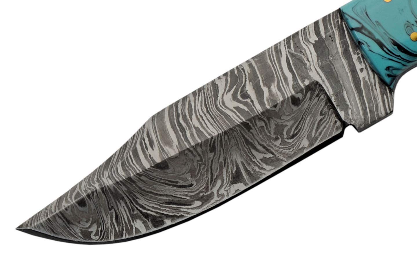 Szco Supplies 8.5" Damascus Steel Bone Handle Hunting Knife with Sheath, White/Turquoise (DM-1275)