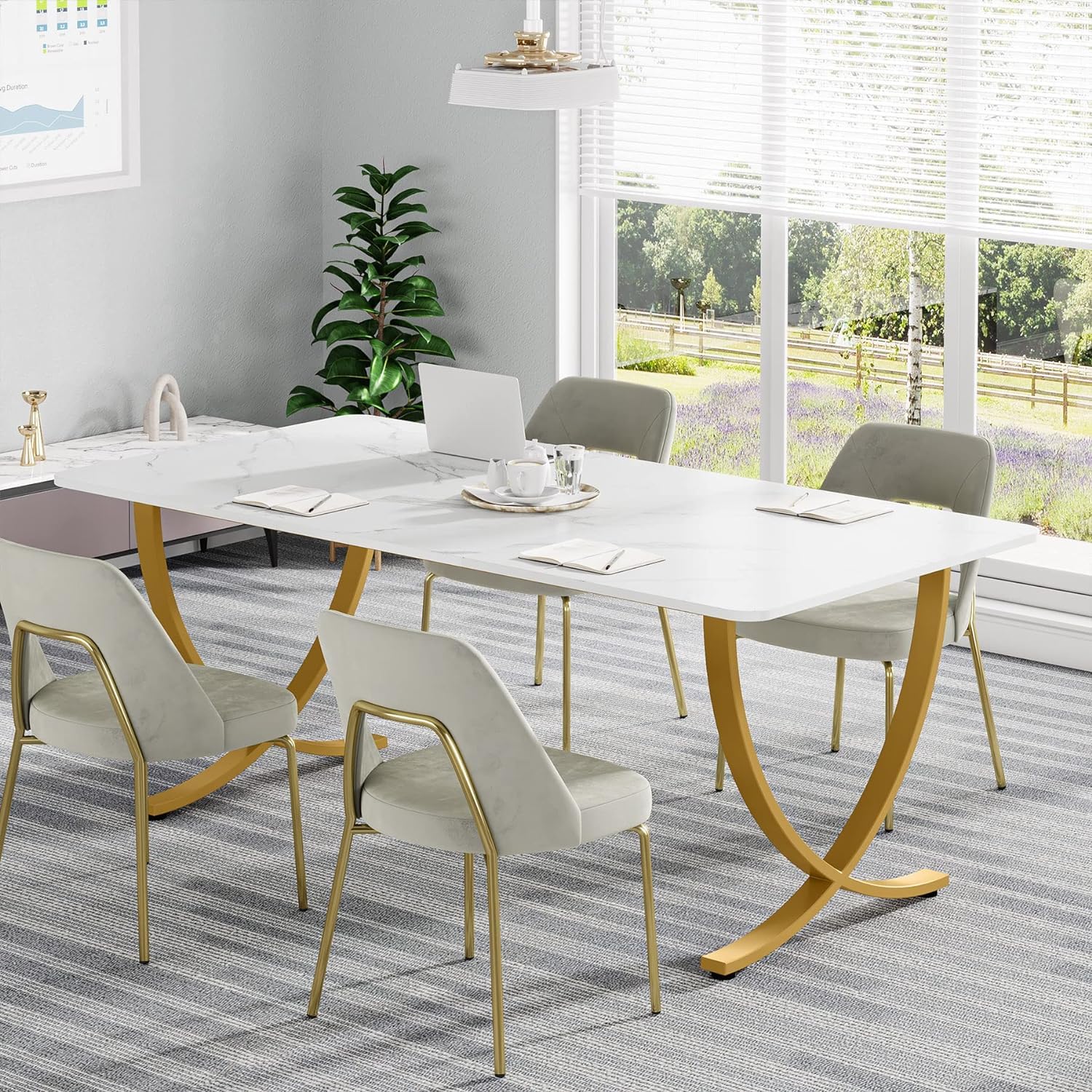 Tribesigns Executive Desk, 63β W x 31.5β D Large Office Desk, Modern Computer Desk Conference Table Meeting Room Table, Business Furniture for Home Office, White and Gold