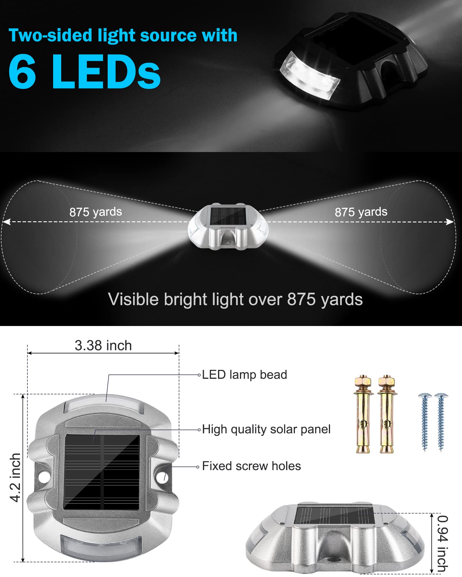 Solar Dock Lights Marine Waterproof LED, Solar Driveway Lights Outdoor Solar Powered Road Marker Pathway Walkway Deck Step Lights for Path Road Garden Lakeside Sidewalk (Cool White, 8-Pack)