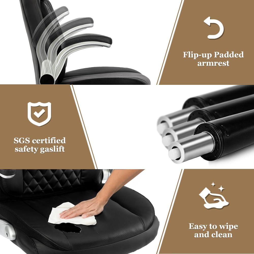 Savourseat Ergonomic PU Leather Office Chair Big and Tall Desk Chair 360°Swivel Office Chair Adjustable Height with Soft Armrest,300lbs
