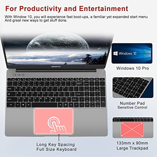 Ruzava 15.6 Inch Laptop Computer, 6GB+128GB SSD, Win 10 Laptop, Celeron J4105 1.5Ghz Processor Notebook, 1920x1080 IPS Display, 2.4G+5G WiFi, BT4.2, Numpad, Fast Charge,WOZIFAN Gray