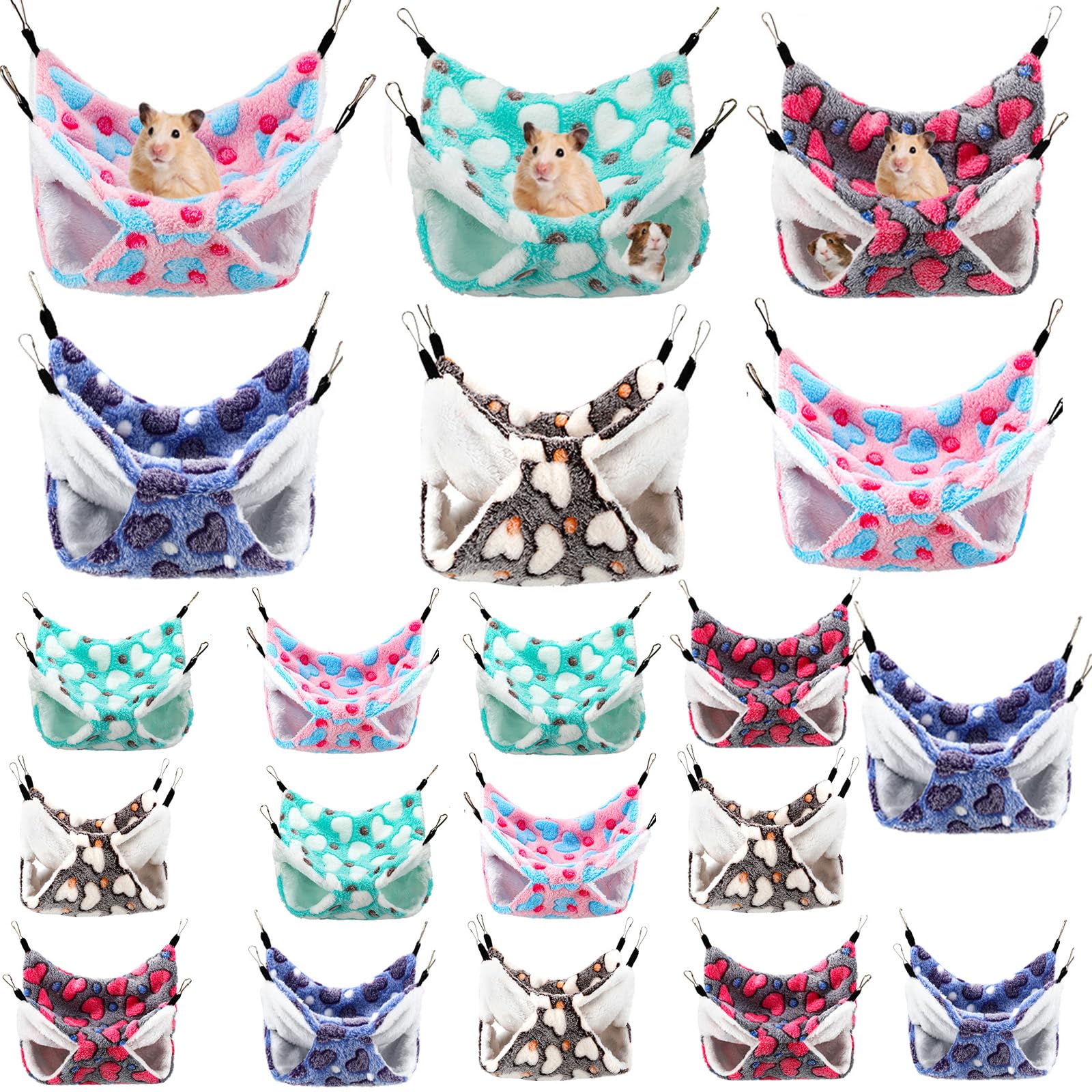 Sweetude 20-Piece Small Pet Cage Hammock Set, Double Layer Design, Sufficient Quantity and Rich Colors, Reliable Material, Easy to Use, Wide Application, Hamster, Guinea Pig