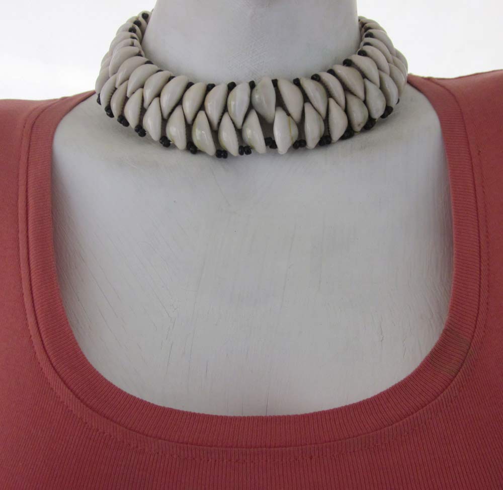 Unique Collar Choker Bib Egyptian African Beaded Natural Cowrie shells on Geman Silver Wire embellished with black glass beads | Boho Gypsy Cleopatra Afghan Kuchi Tribal Belly Dance Necklace Earrings