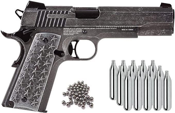 Sig Sauer 1911 BB Air Pistol We The People with 15x12 gr C02 Tanks Bundle