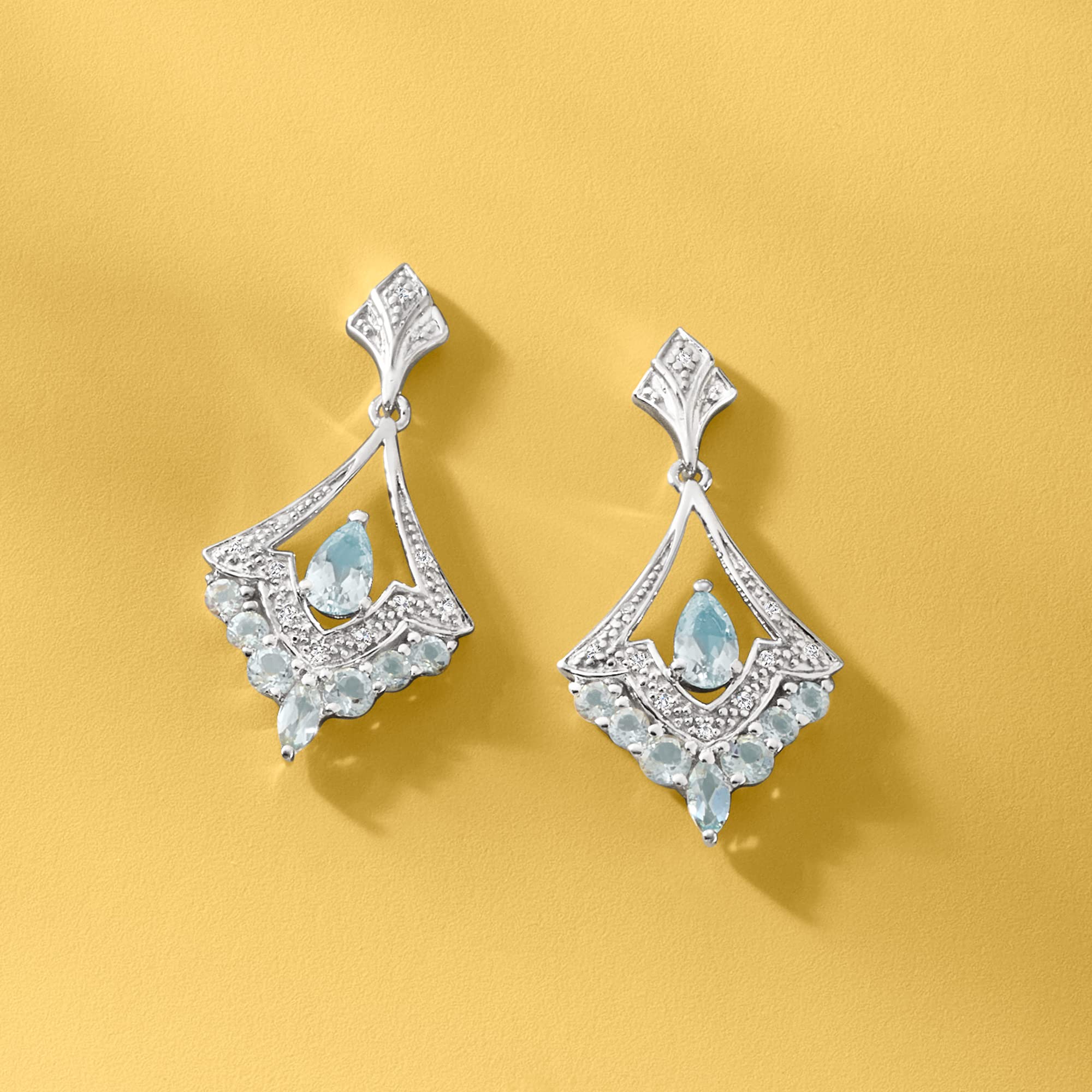 Ross-Simons 0.80 ct. t.w. Aquamarine Chandelier Earrings With Diamonds in Sterling Silver