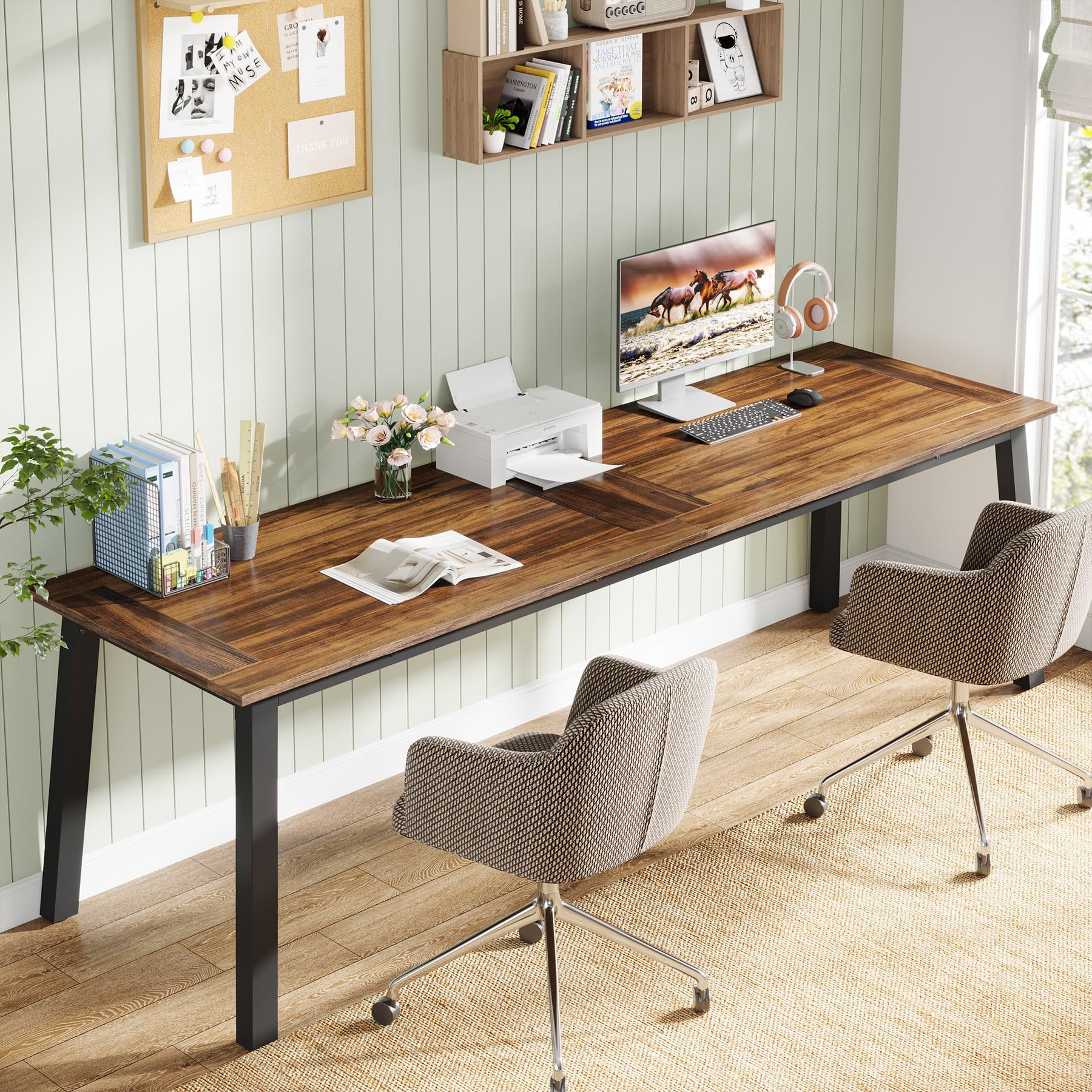 Tribesigns Two Person Desk, 78.7-Inch Extra Long Office Computer Desk for Two People, Double Long Desk Workstation for Home Office, Rustic Brown