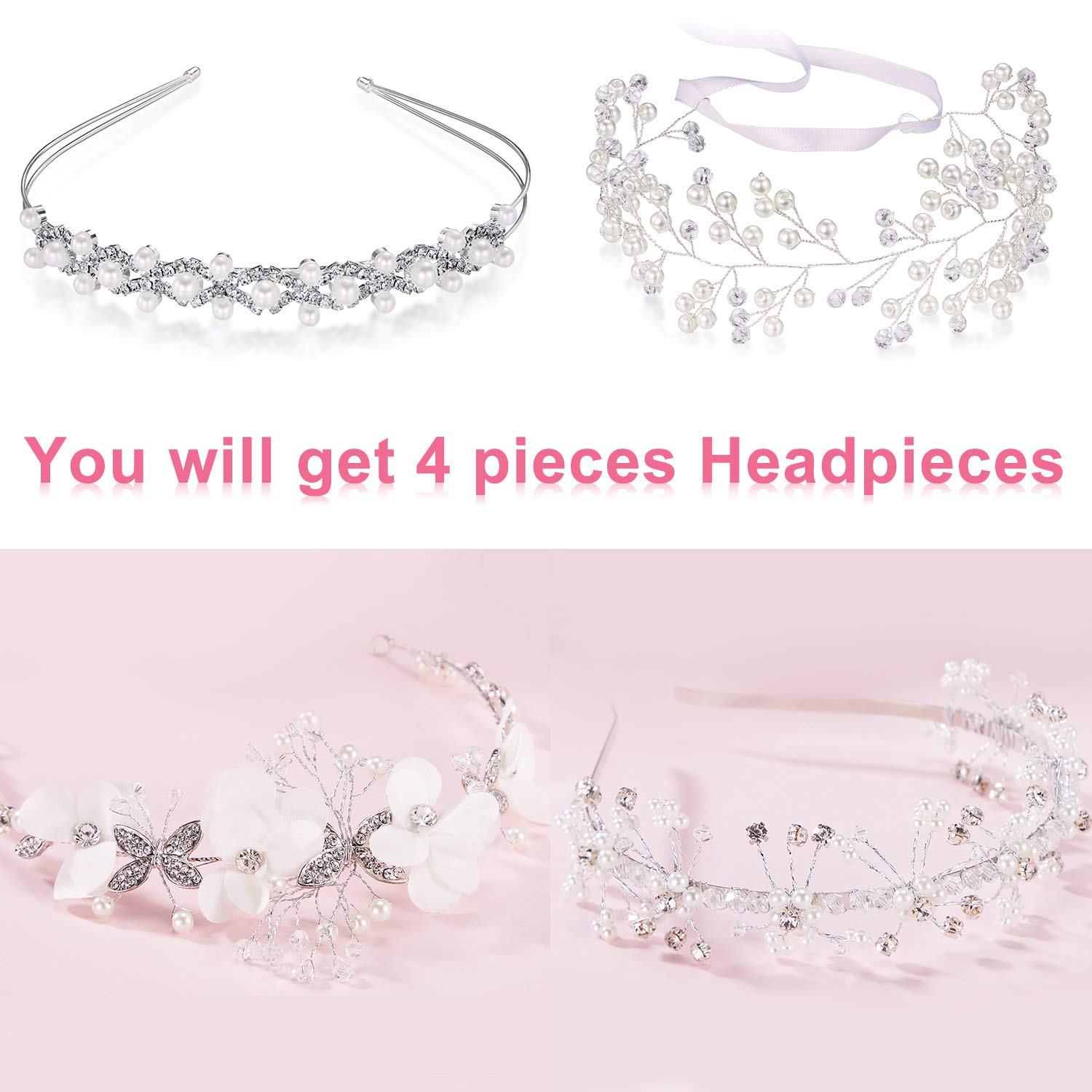 WILLBOND Flower Girl Headpiece - Princess Headband with Pearls for Wedding, First Communion, Hair Accessory