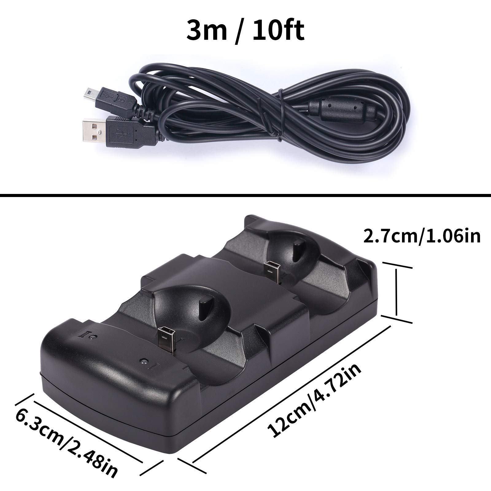 Yizerel PS3 Controller Charger with 2 Charging Cables, Playstation 3 / PS3 Slim Move Controller Charging Dock Stand Station with Dual Mini USB Charging Cables & LED Indicator (3 Packs)