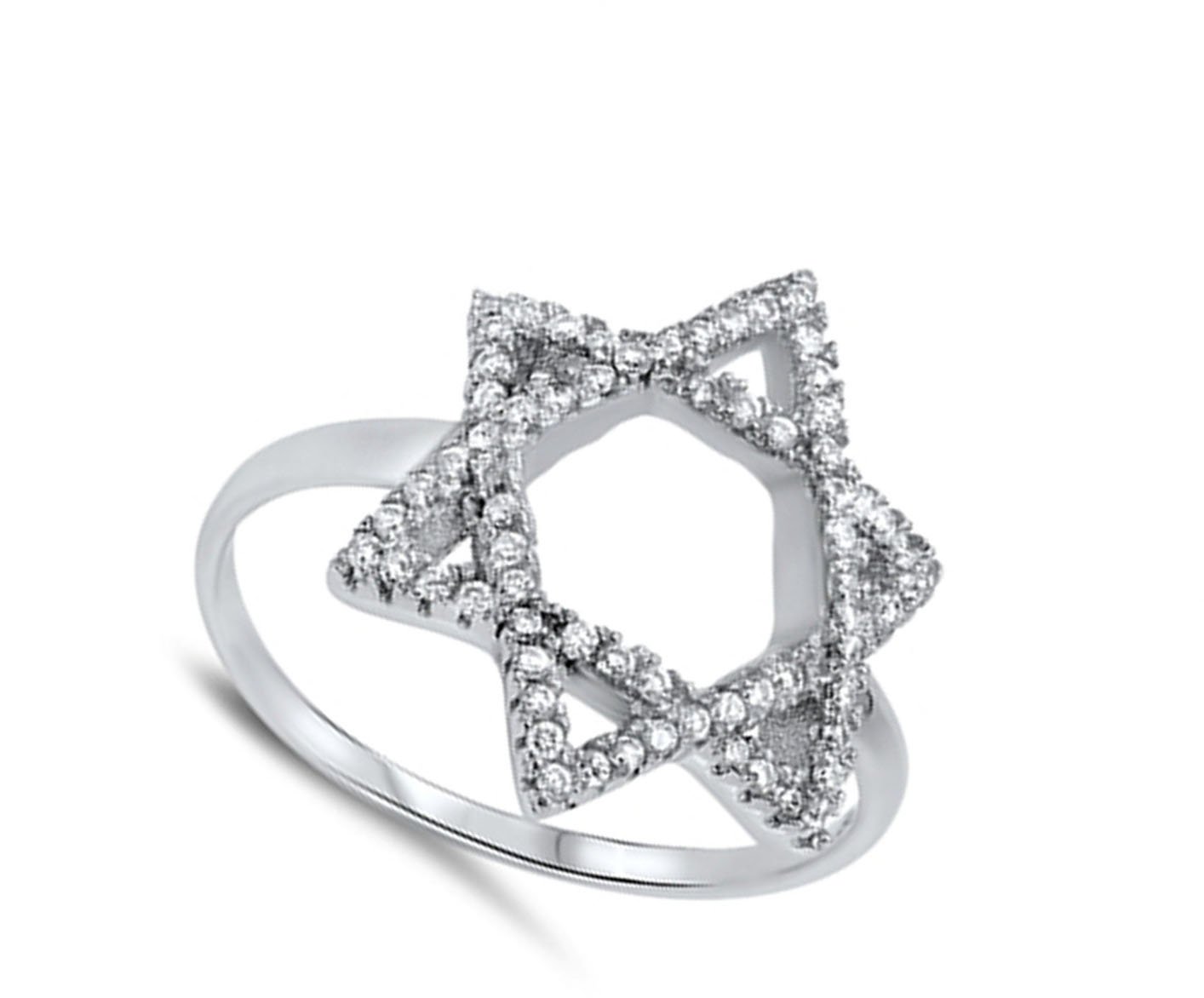Star of David White Ice Jewish Ring New .925 Sterling Silver Band Size 7
