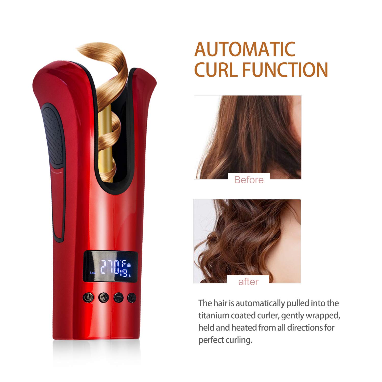RWeLit Auto Curling Iron Spin and Curl Rotating Curler - Nano Ionic Tourmaline Ceramic Auto Hair Curler Coated with Titanium & Keratin - Adjustable Temps & Timer - Tangle Alarm