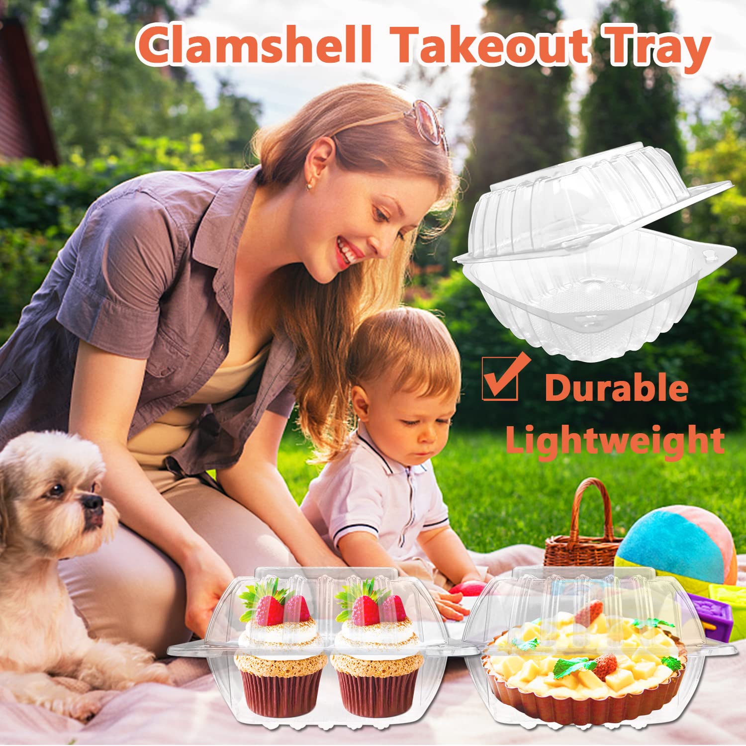 Szsrcywd 100 Pack Clear Hinged Plastic Food Containers,Clamshell Take Out Trays,Dessert Containers To Go Boxes for Salads,Pasta,Sandwiches,Cookie,5.7 x 5.7 x 3.4 Inch