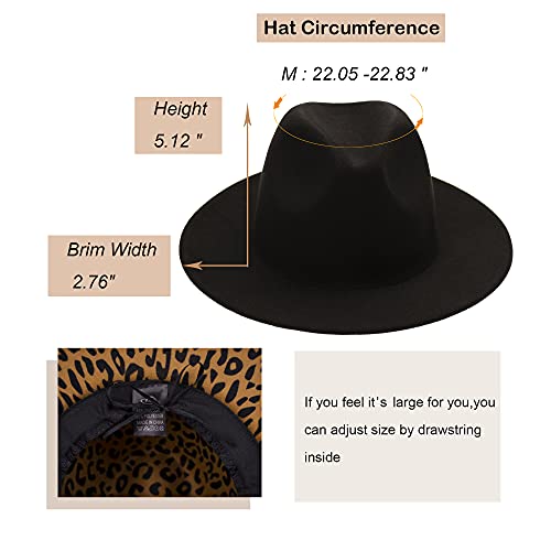 UTOWO Two-Tone Felt-Fedora-Panama-Hats-for-Women-Men, Wide Brim Black & Leopard Patchwork Fedora Jazz Cap