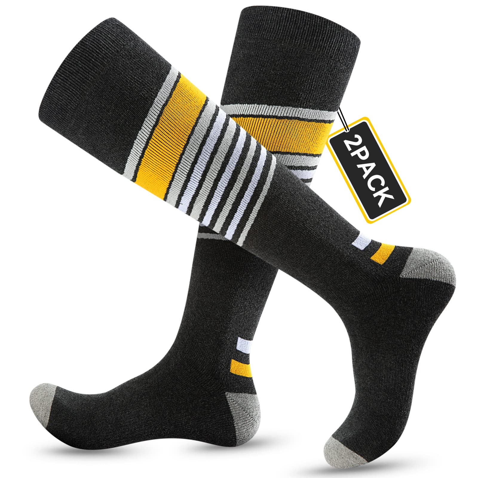 Ski Socks Womens Mens 2 Pairs OTC Snow Socks for Snowboarding Skiing Skating Winter Performance Socks(Gray+Gray,Medium)