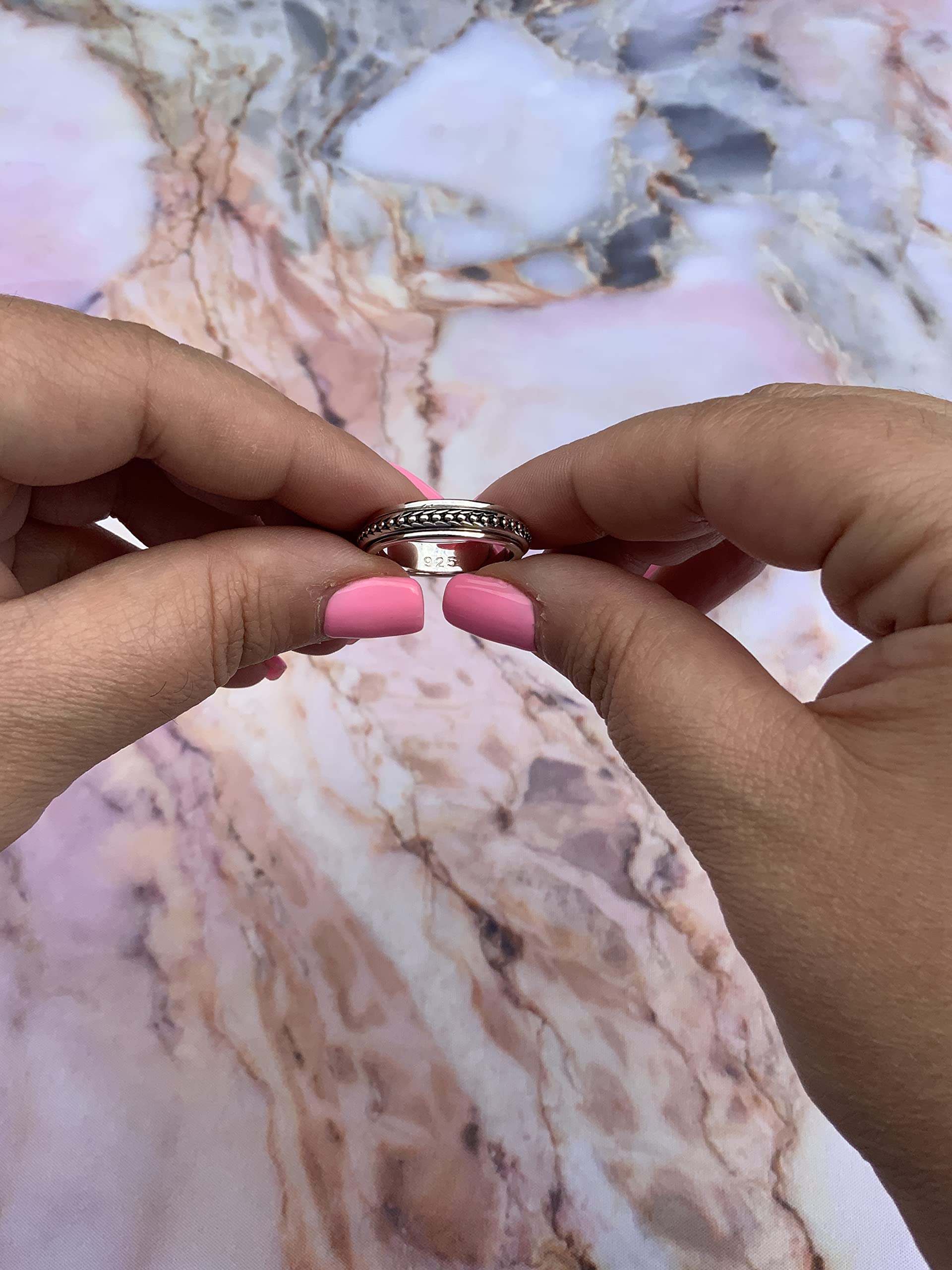 SILVERCLOSEOUT Rhodium Plated 925 Sterling Silver Unisex Oxidized Bali Style Fidget Spinner Anxiety Relief Ring - Size 8