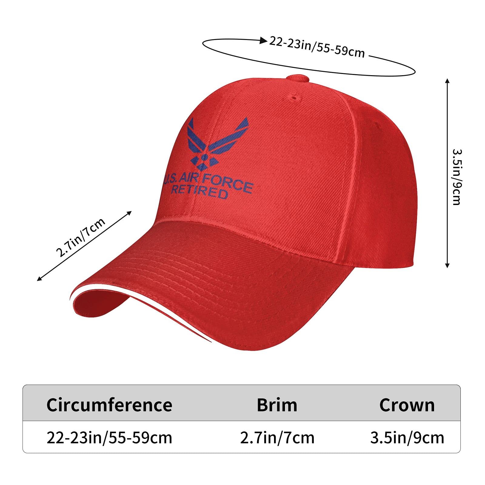 United States Air Force Veteran Emblem Unisex Adjustable hat Baseball Caps Dad Baseball Cap Hip Hop Hat Red