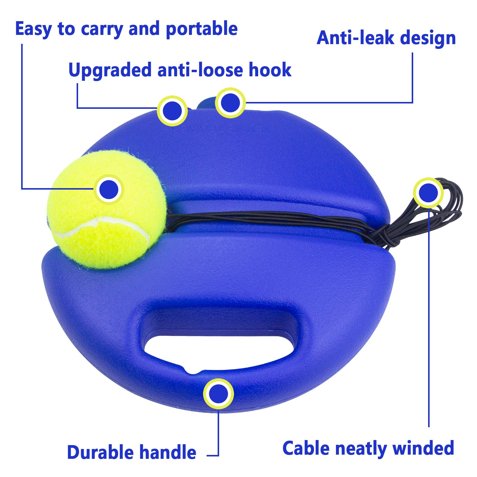 T4U888 Tennis Trainer Rebound Ball, Tennis Practice Trainer Gear Tennis Training Equipment Kit with 1 Trainer Base 4 Elastic Ropes & 4 Balls for Beginners, Kids, Adults