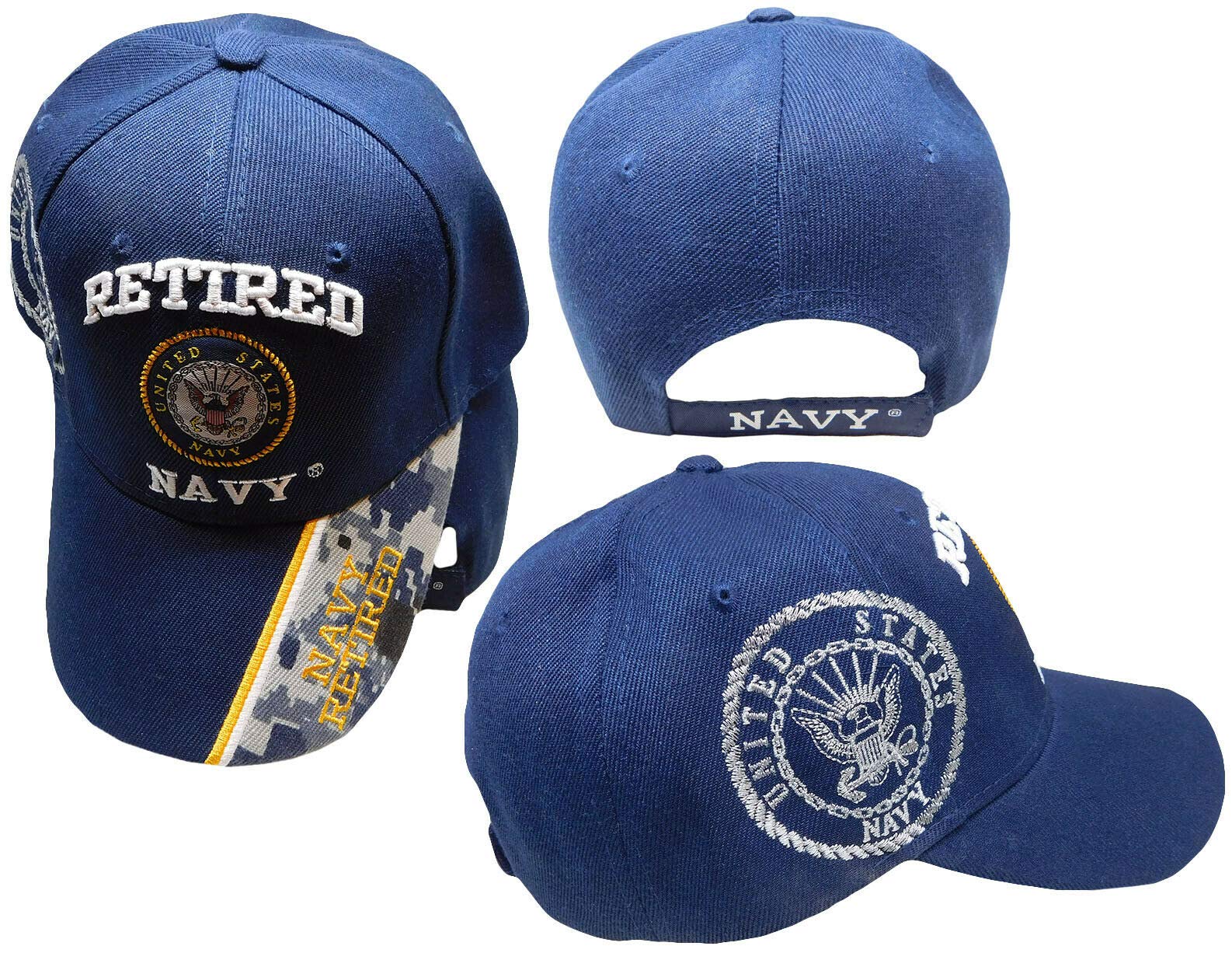 USA Retired Navy Baseball Style Embroidered Hat Blue Ball Cap Vet Us Veteran