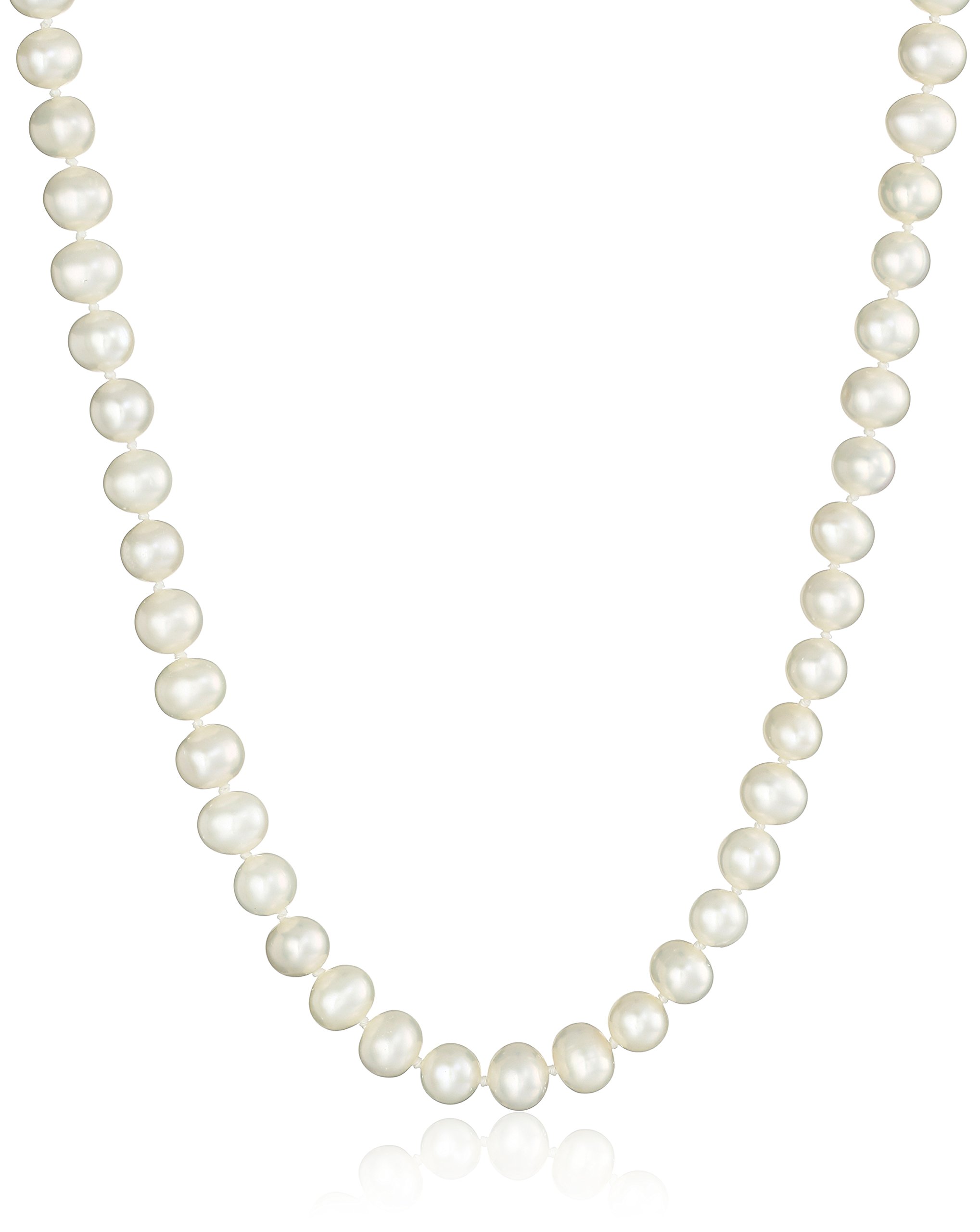 Sterling Silver White Freshwater Cultured A Quality Pearl Necklace (6.5-7mm), 18"