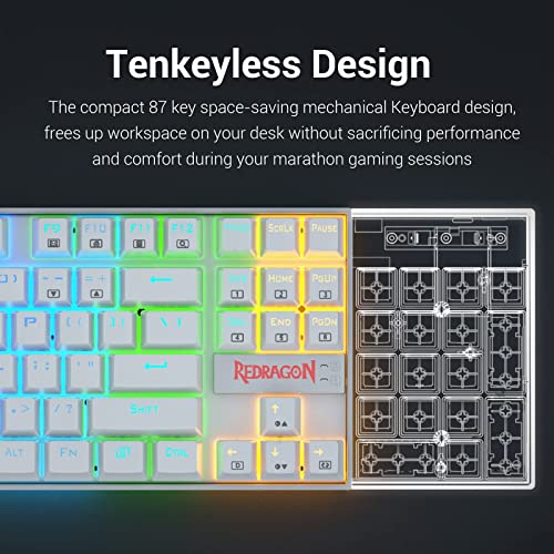 Redragon K552 Mechanical Gaming Keyboard RGB LED Backlit Wired with Anti-Dust Proof Switches for Windows PC (White, 87 Key Brown Switches)