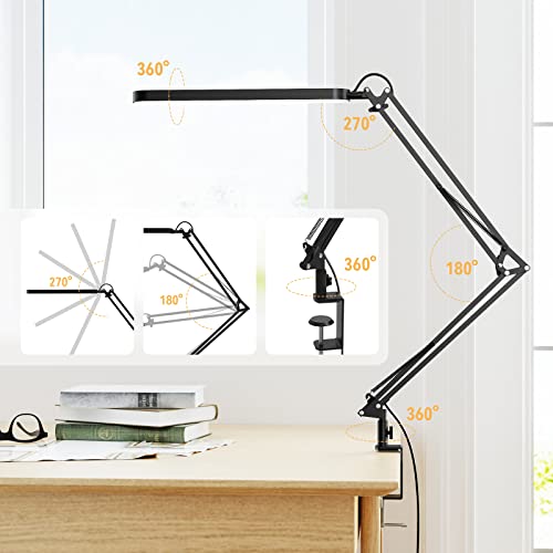SKYLEO Desk Lamp for Home Office - 33" LED Desk Light - Touch Control - 5 Color Modes X 11 Brightness Levels - 1300ML(112 Pcs Lamp Beads) - Timmer & Memory Function - 12W Metal Clamp Lamp - Black