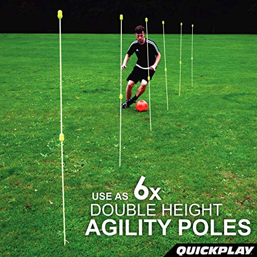 QUICKPLAY PRO Agility Poles Adjustable Height: use as (x10) 3FT Soccer Agility Training Poles OR (x5) 6FT Slalom Poles (Agility Poles x10 - for Grass)