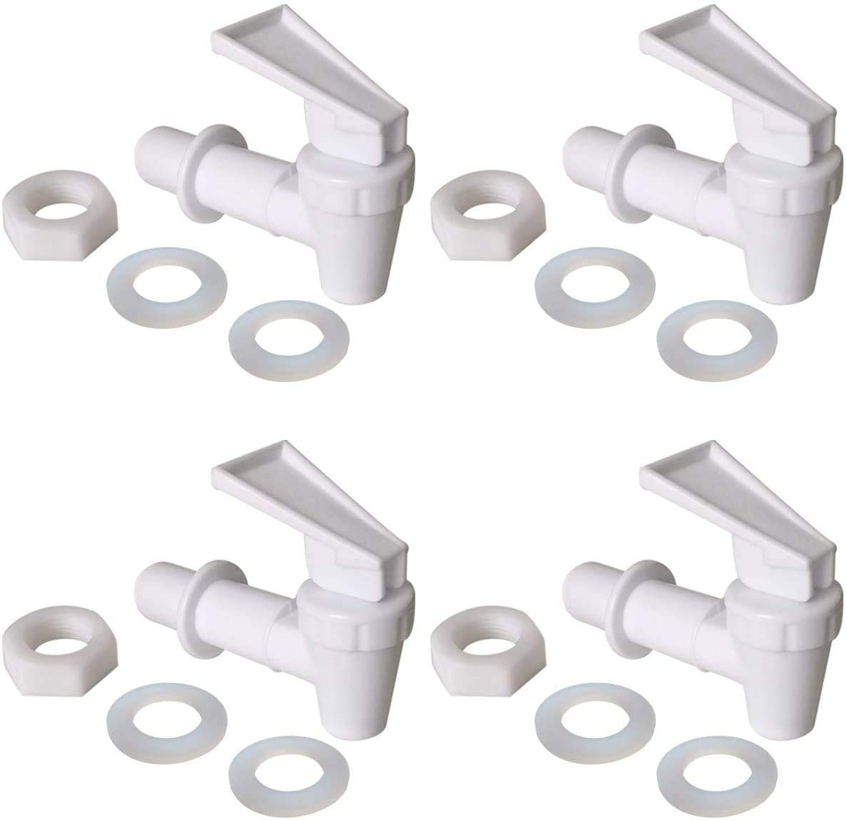Replacement Cooler Faucet Water Bottle Jug Reusable Tap Spout Beverage Lever Pour Dispenser Valve Gravity Water Spigot Plastic Spigot (4 pieces of White)