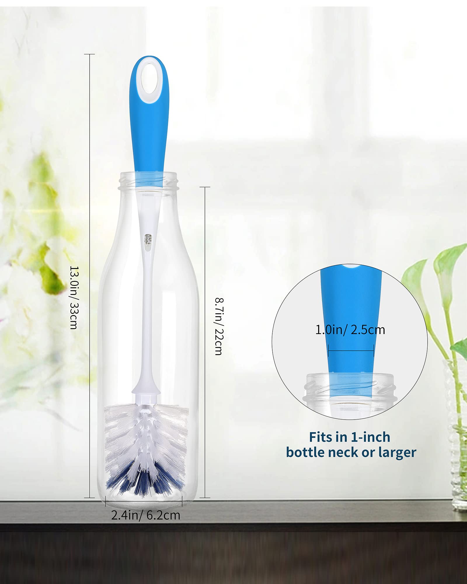 YeuDeuy Bottle Brush with Long Handle Water Bottle Cleaning Brush Durable Bristles for Water Bottles, Glasswares, Mugs, Baby Bottle, Blue 2pcs