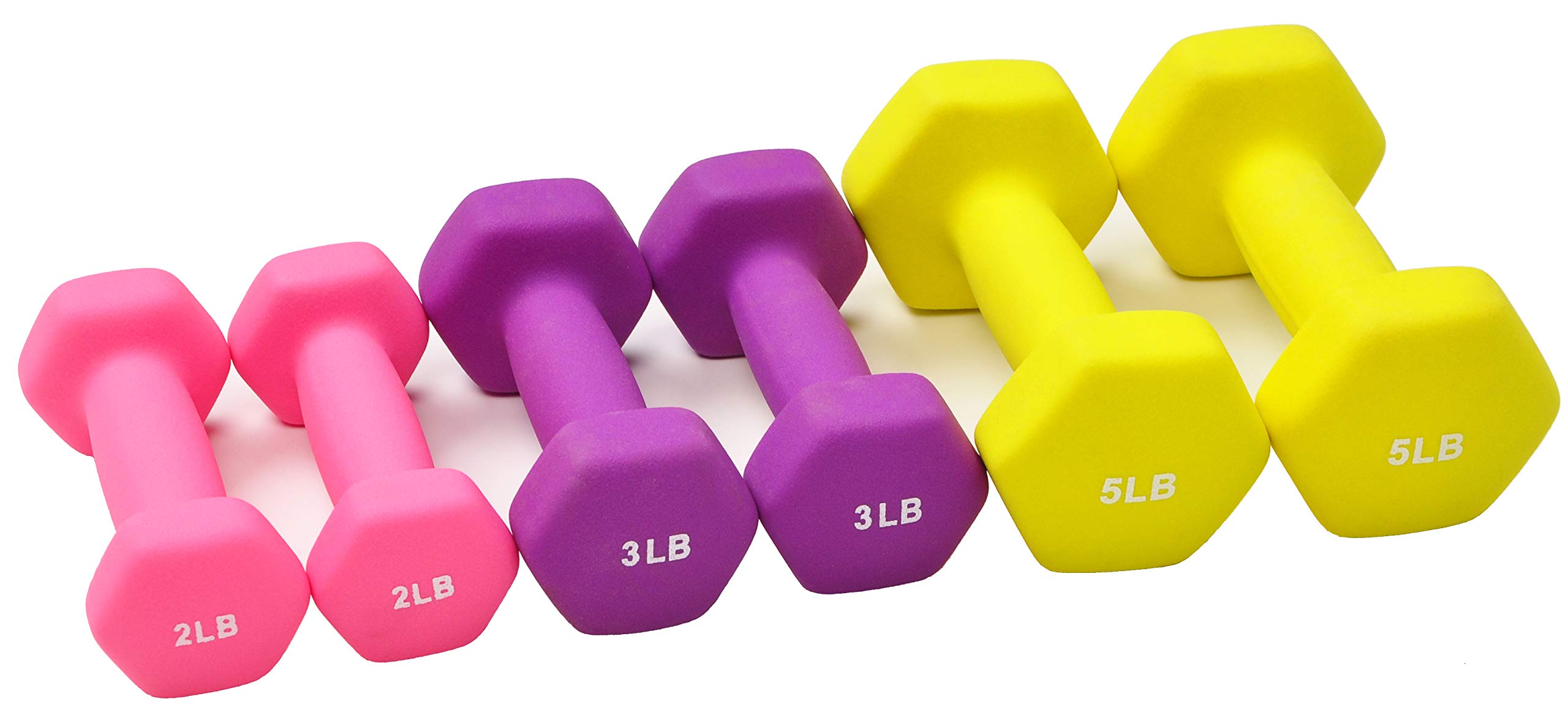 Signature Fitness 20LB Colored Neoprene Coated Dumbbell Set with Stand, 2, 3, 5 lbs Pairs