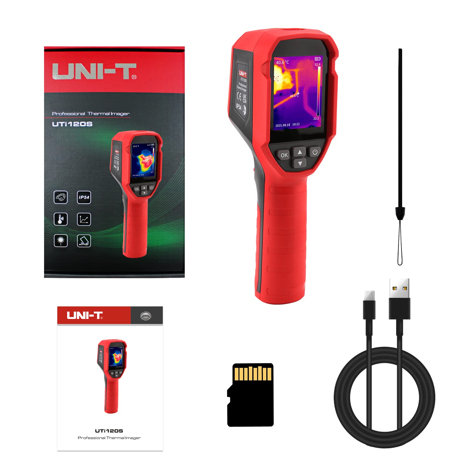 UNI-T UTi220A Pro Thermal Camera Imager 256x192 IR Resolution Handheld Infrared Camera Thermal Imaging 49152Pixels 25Hz Refresh Rate, IP65 2 Meter Drop Durability Rechargeable 16GB MicroSD