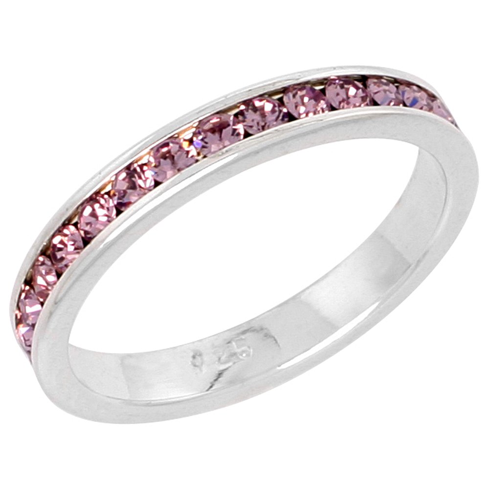 Sterling Silver Eternity Band, w/June Birthstone, Alexandrite Crystals, 1/8" (3mm) Wide, Size 8.5