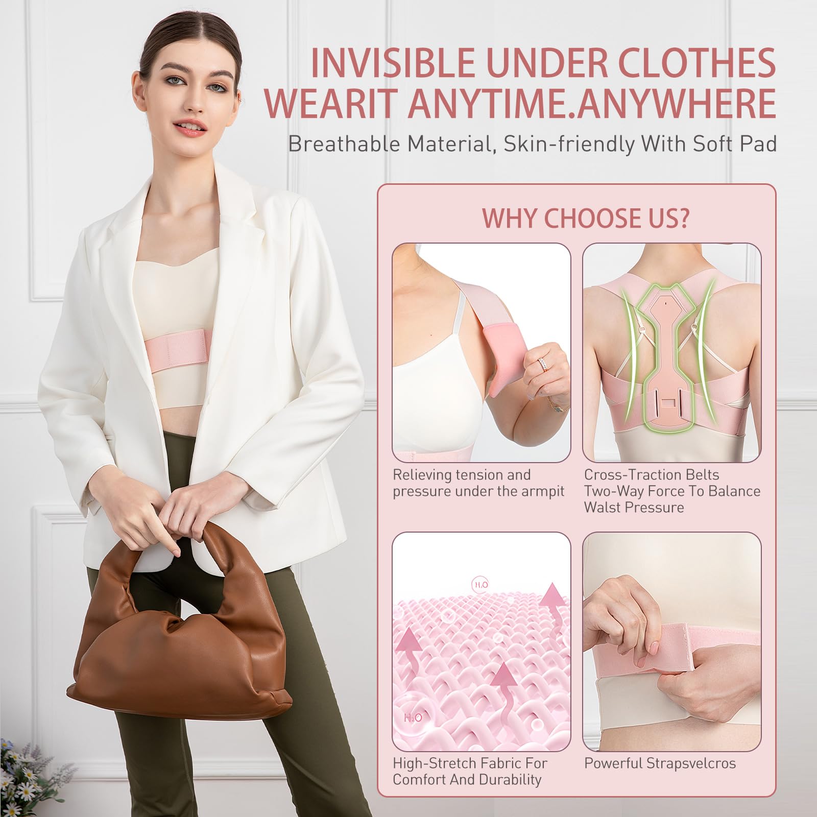 Updated Posture Corrector for Women, Adjustable Upper Back Brace for Clavicle Support and Providing Pain Relief from Neck, Shoulder - Comfortable Upright Back Straightener (Pink) (M 31-36 Inch)
