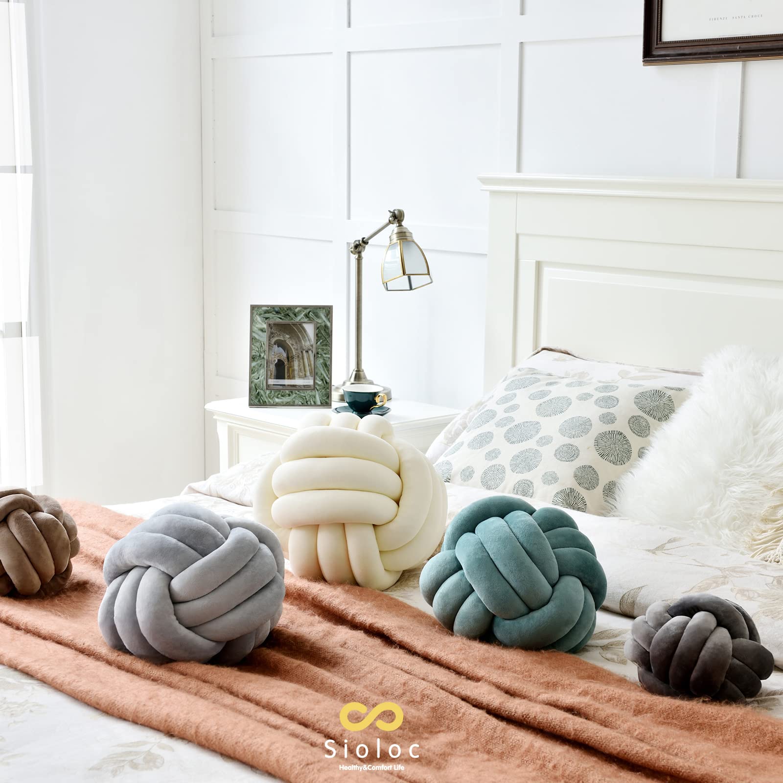 Sioloc Soft knot ball pillows,round throw pillow cushion Home Decoration Plush Pillow,Throw Knotted Pillow Handmade Round Plush Pillow(7.8inches,Ivory)