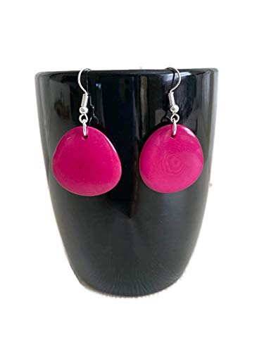 Tagua Earrings in Fuchsia Pink, Vegetable Ivory Dangle Earrings TAG272, Organic Earrings, Tagua Earrings in Pink